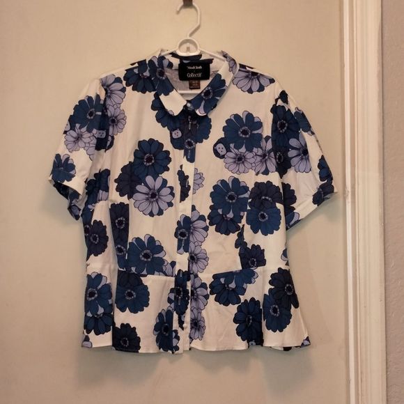 Modcloth | Tops | Modcloth Blousewhite Background With Big Blue Flowers ...